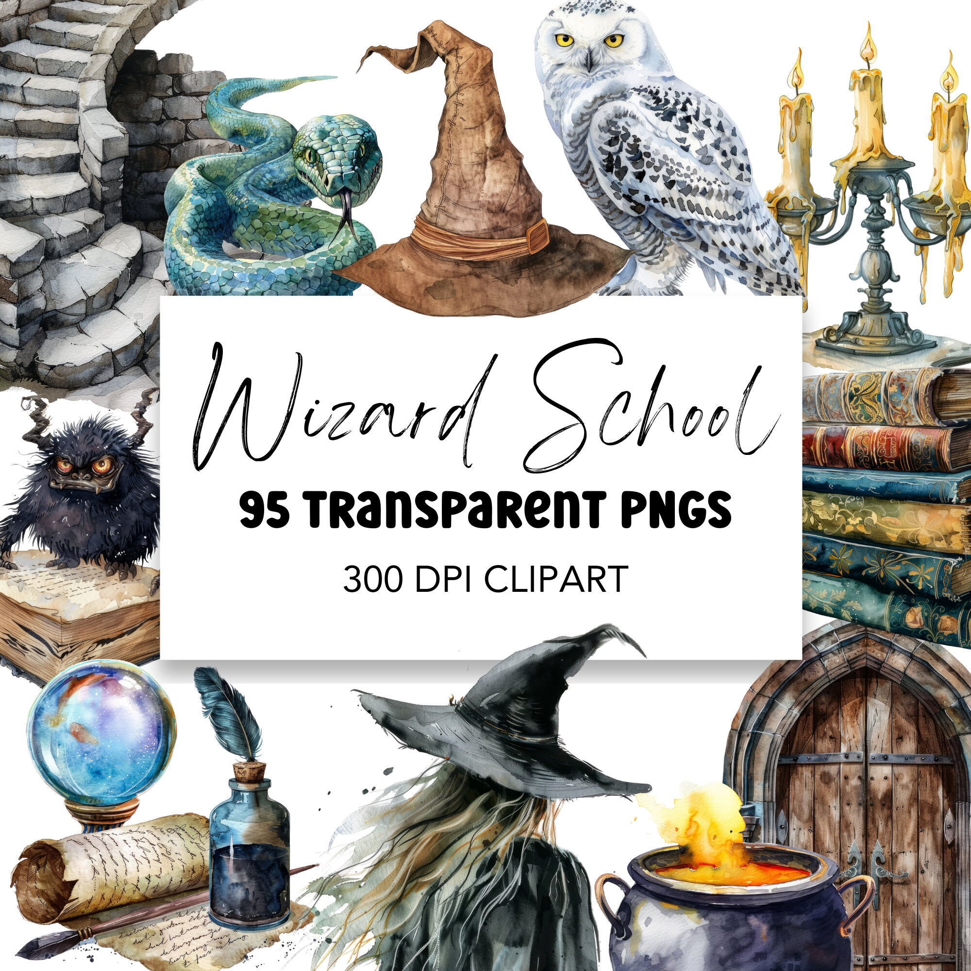 Wizard School Clipart Bundle, Digital Download Commerical Use Art, PNG ...