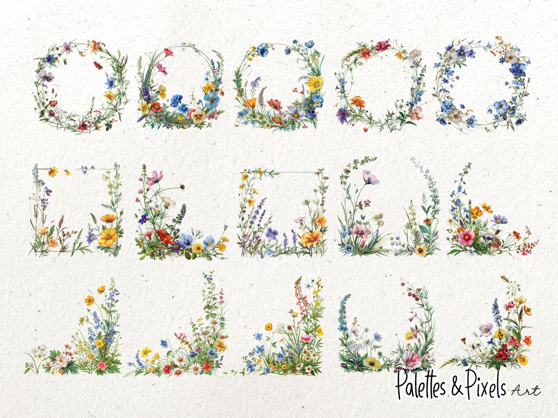 Wildflower Frames and Borders Clipart Bundle, Digital Download ...
