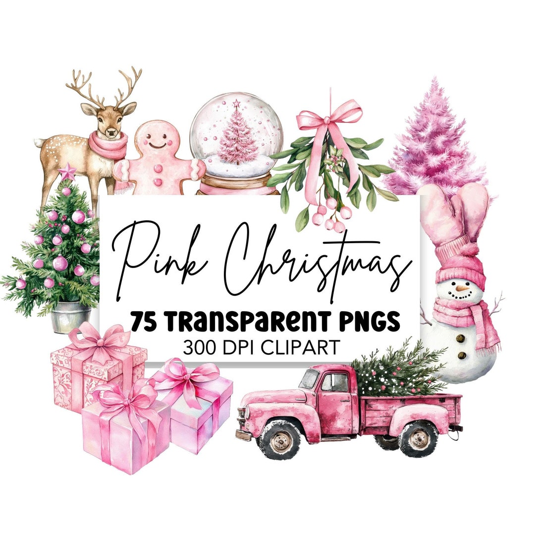 75 Pink Pastel Christmas Clipart Pack, Commerical Use, Festive Holiday ...