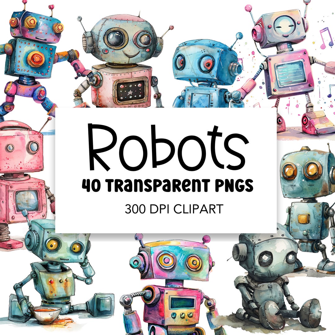 Robot Clipart Bundle, Digital Download Commerical Use Art, PNG Clip Art ...