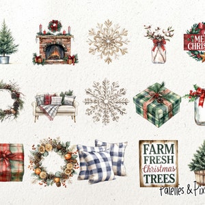 90 Farmhouse Christmas Clipart Pack, Commerical Use, Festive Holiday ...