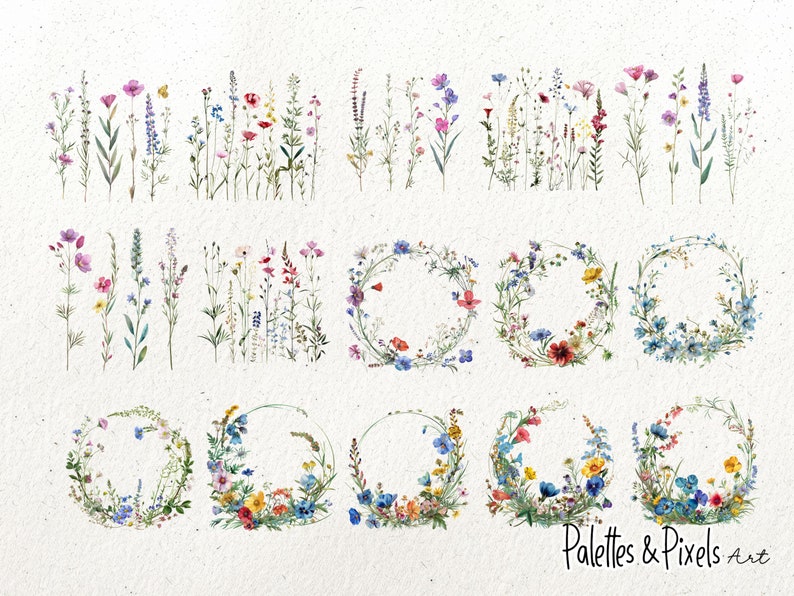 Wildflower Frames and Borders Clipart Bundle, Digital Download ...