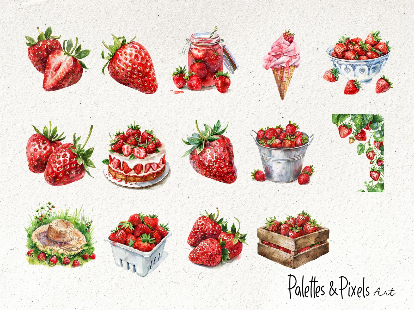 Strawberry Watercolor Clipart Bundle, Summer Strawberries, Frames and ...