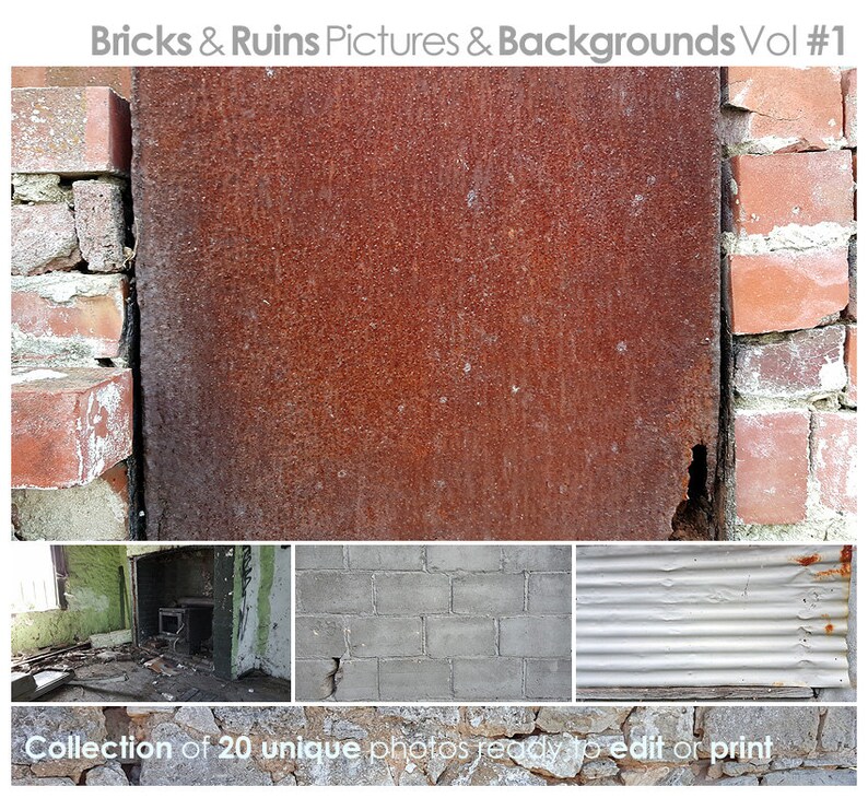Bricks and Ruins Vol 1, Digital Brick Texture Photographs, Digital Wall ...