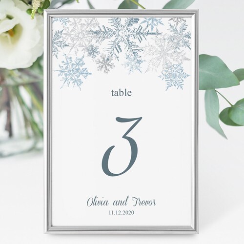 Winter Wedding Table Numbers Template snowflakes - Etsy