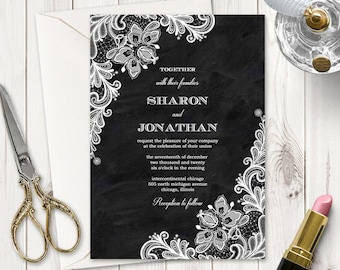 Lace Wedding Invitation Template Download Printable - Etsy