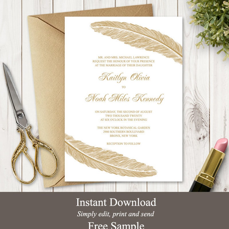 Feather Invitation - Etsy
