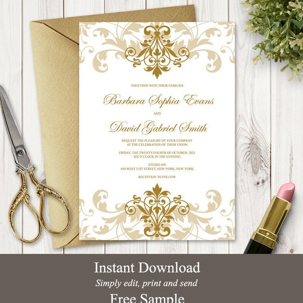 Gold Wedding Invite - Etsy