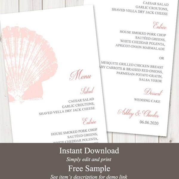 Beach Wedding Menu - Etsy