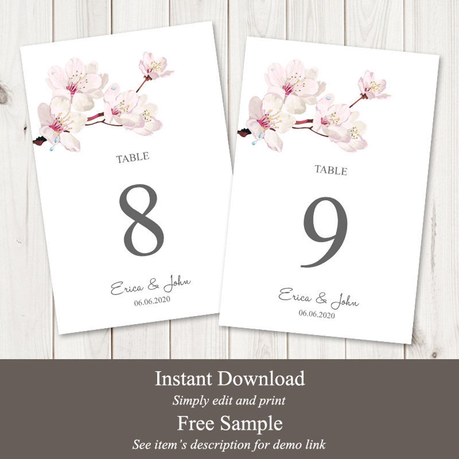 Spring Wedding Table Numbers Template cherry - Etsy