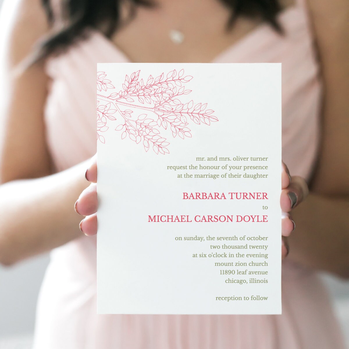 Spring Wedding Invitation Printable Template leafy | Etsy