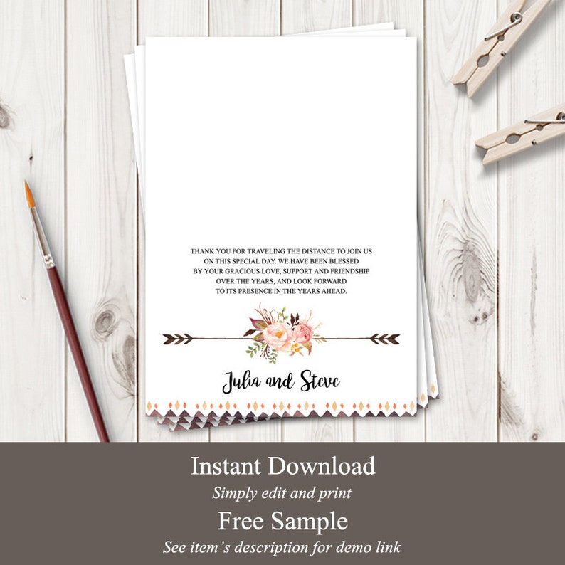 Boho Wedding Program Template bohemian Love. DIY - Etsy