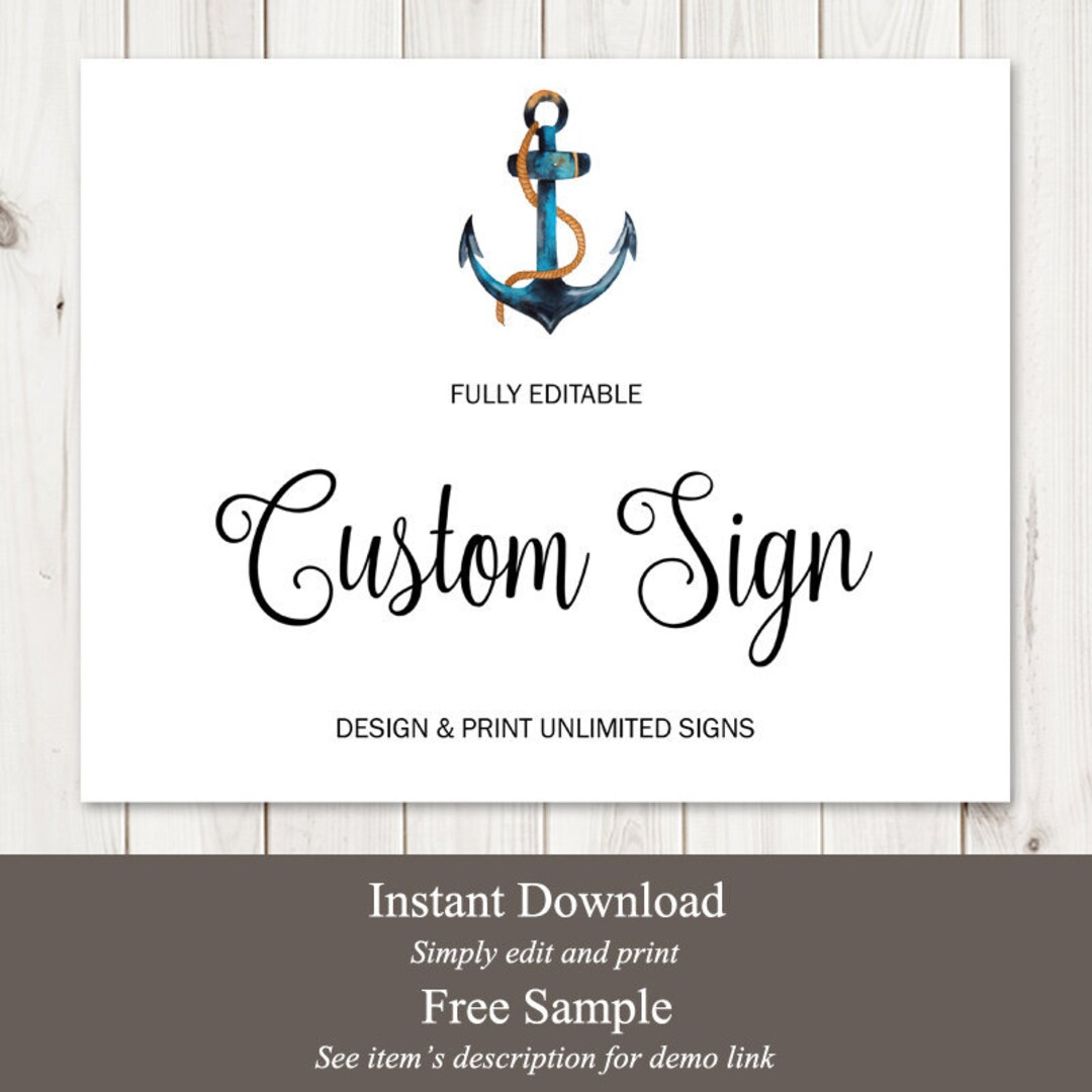 Custom Sign Template nautical Allure With Watercolor Anchor. DIY ...