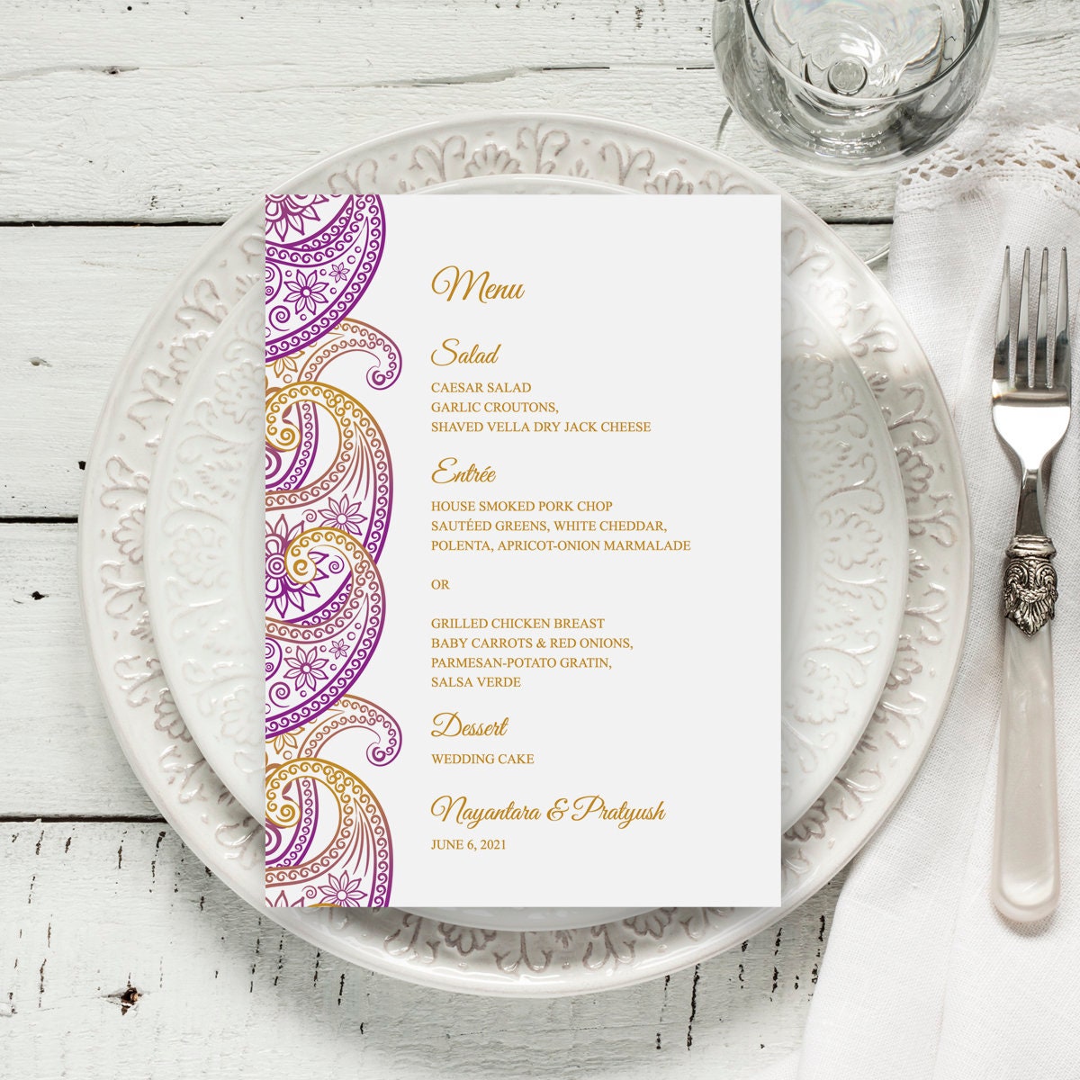 Indian Wedding Menu Template paisley Purple & - Etsy
