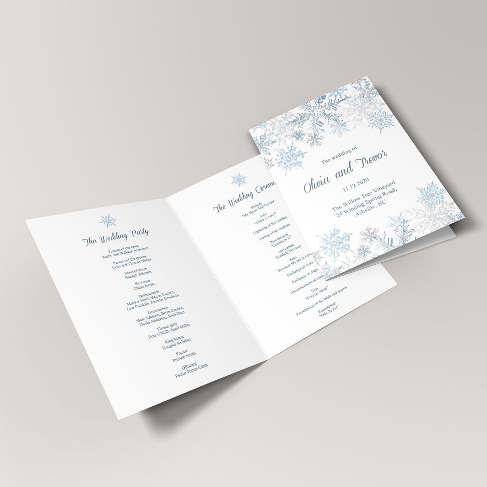Winter Wedding Program Template snowflakes Silver - Etsy