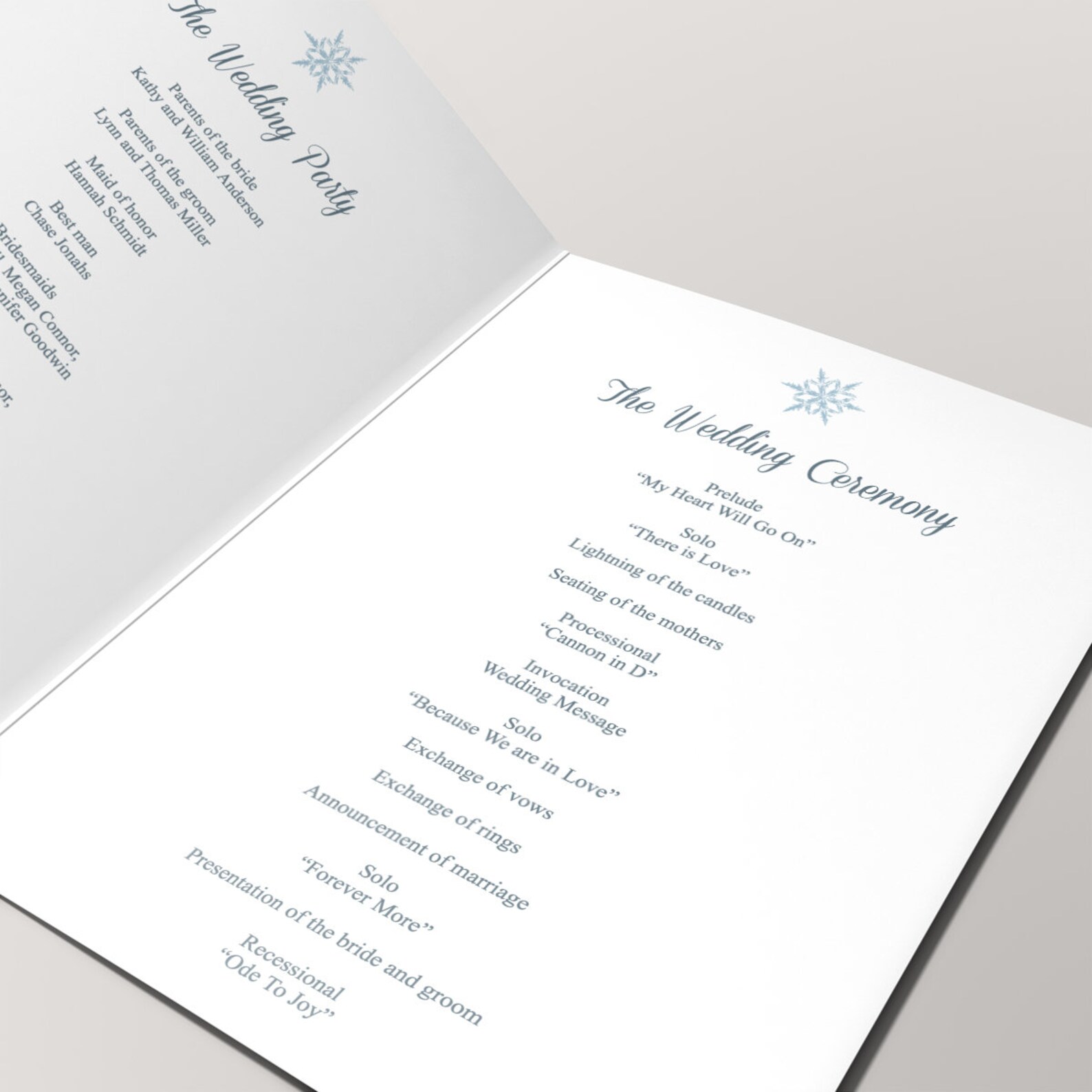 Winter Wedding Program Template Snowflakes Silver | Etsy
