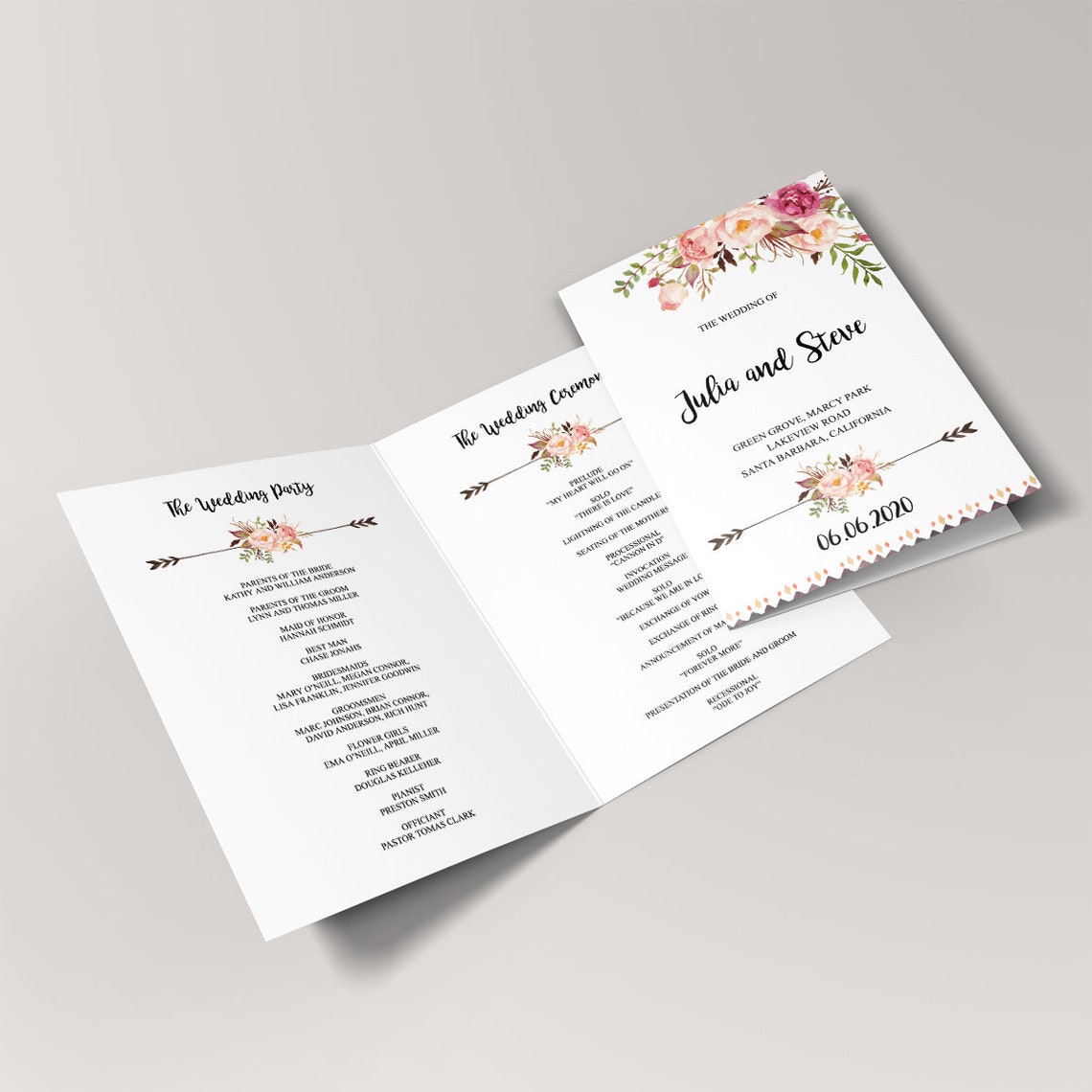 Boho Wedding Program Template bohemian Love. DIY | Etsy