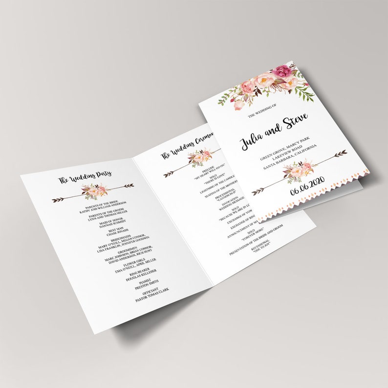 Boho Wedding Program Template bohemian Love. DIY - Etsy