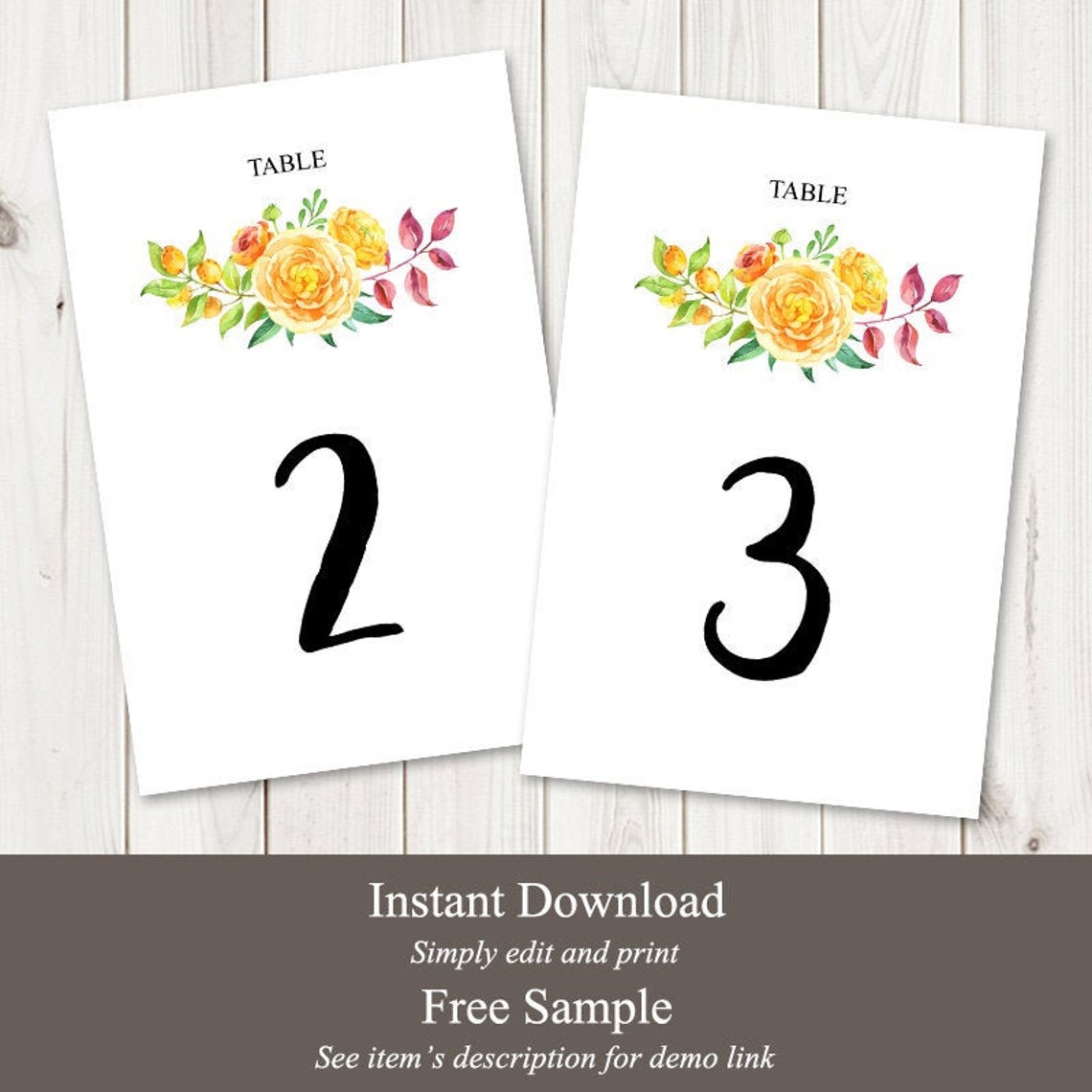 Watercolor Wedding Table Numbers Template summer - Etsy