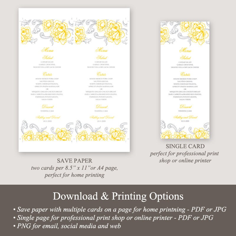 Elegant Wedding Menu Template exquisite Florals - Etsy