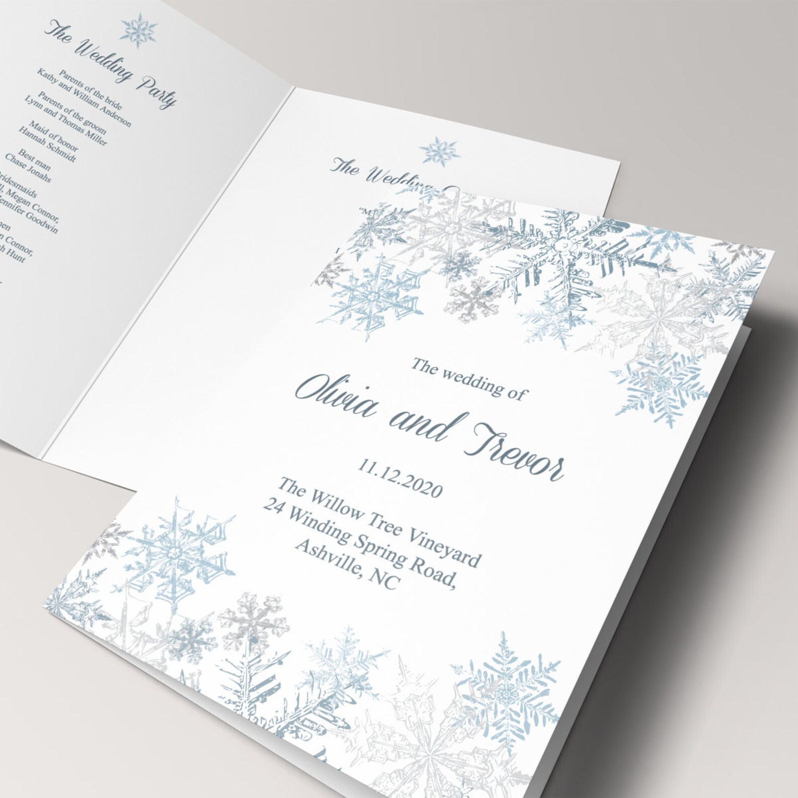 Winter Wedding Program Template snowflakes Silver - Etsy