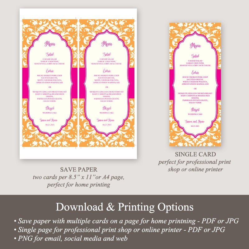 Indian Wedding Menu Template vibrant Celebration - Etsy