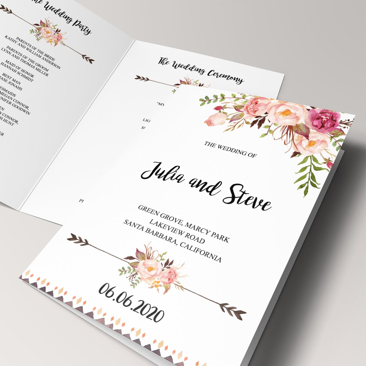 Boho Wedding Program Template bohemian Love. DIY | Etsy