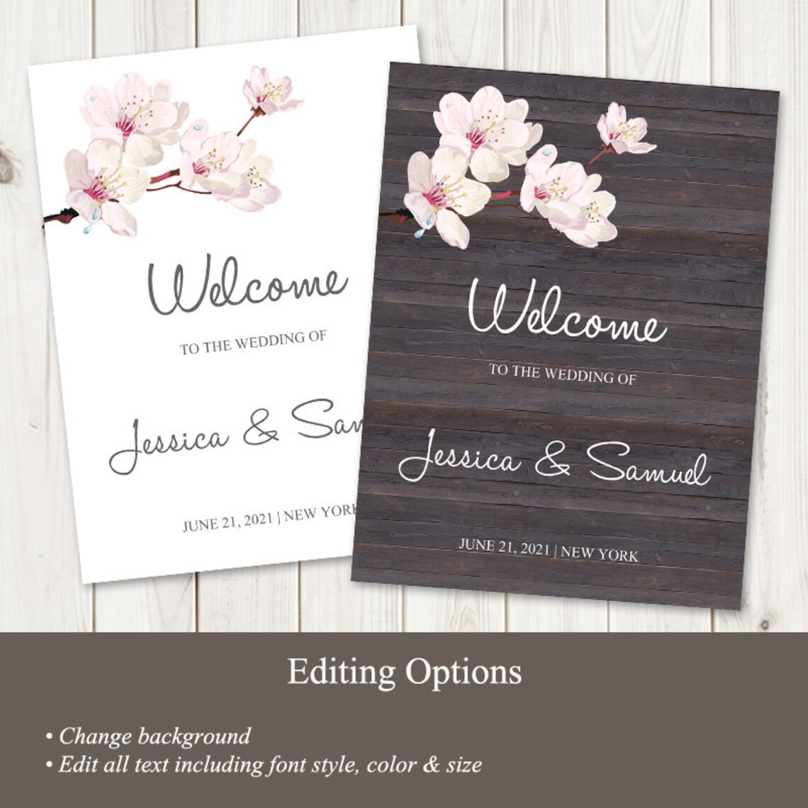 Wedding Welcome Poster Template Cherry Blossom | Etsy