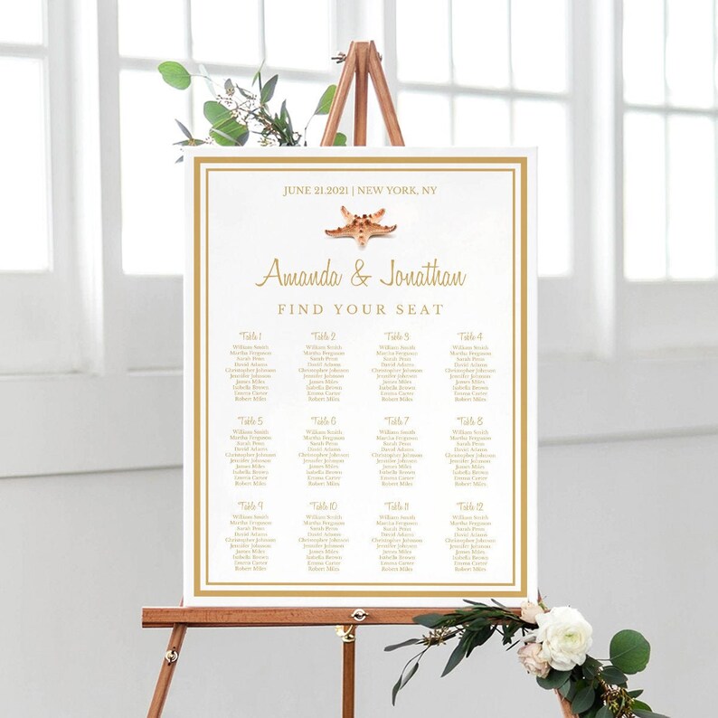Custom Seating Chart Poster Template seashell - Etsy