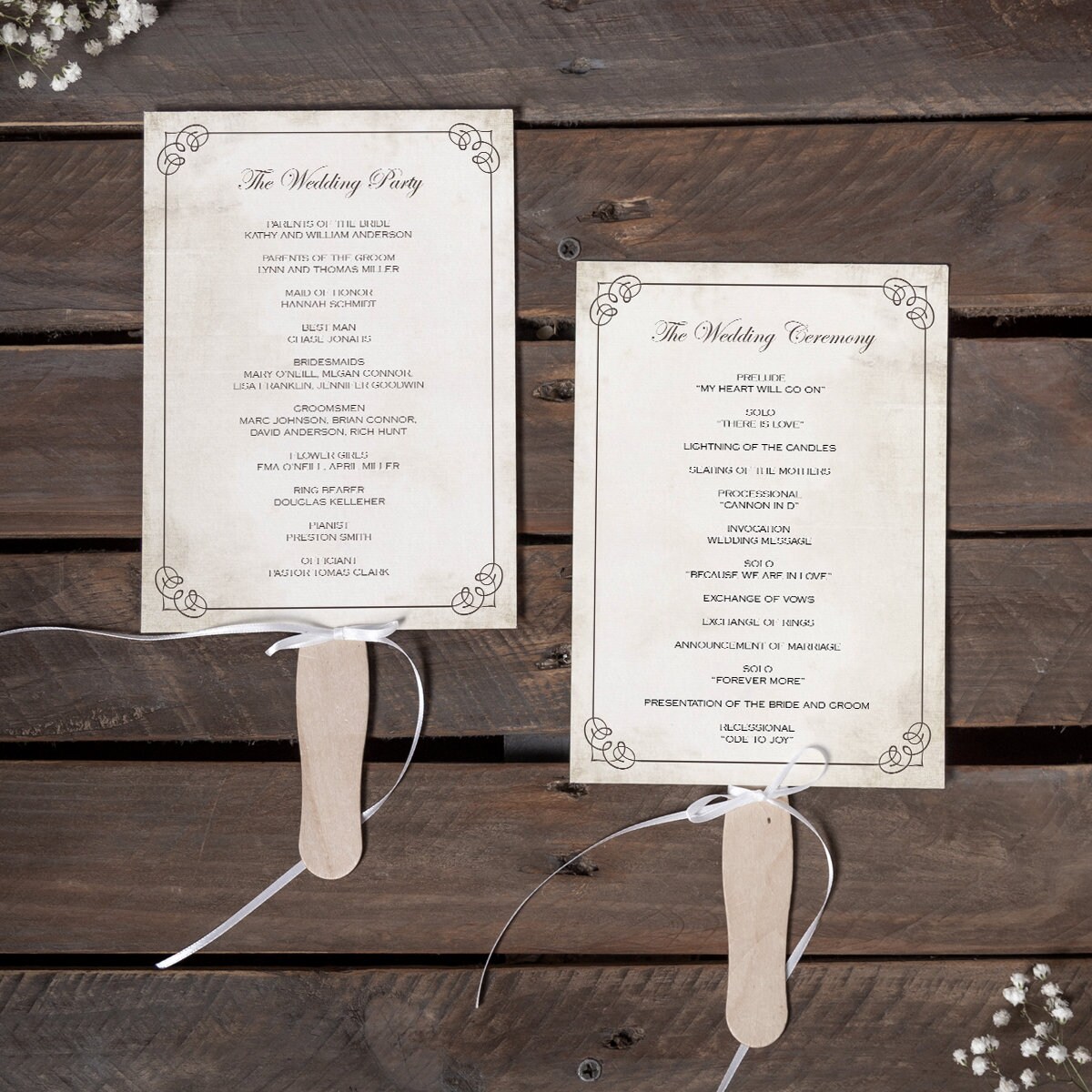 Rustic Fan Program Template wedding Rings Brown. | Etsy