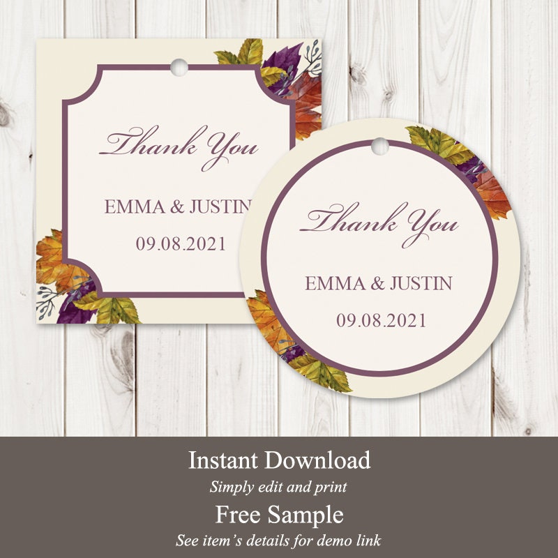 Fall Wedding Favor Tag Template Autumn Leaves. DIY | Etsy