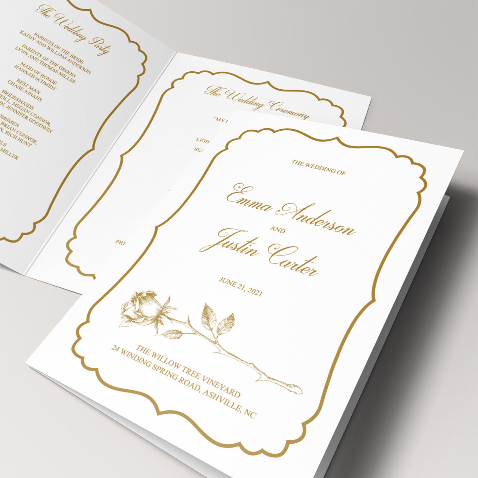 Wedding Bi-fold Program Template vintage Roses | Etsy
