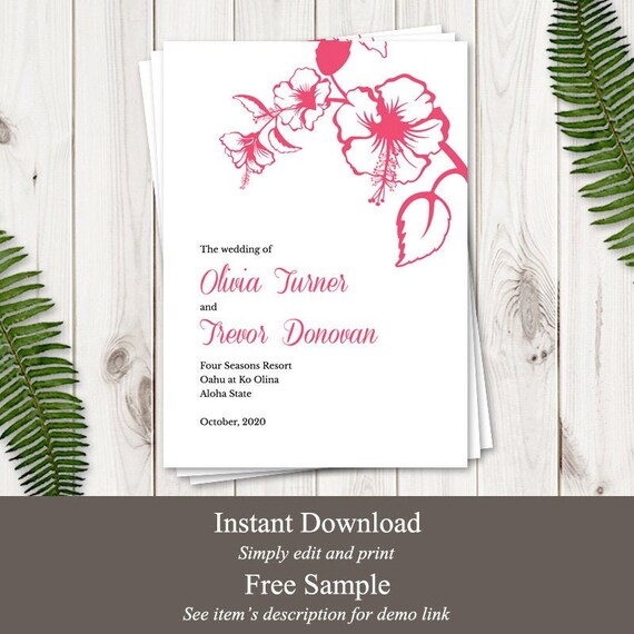 Destination Wedding Program Template hawaii With | Etsy