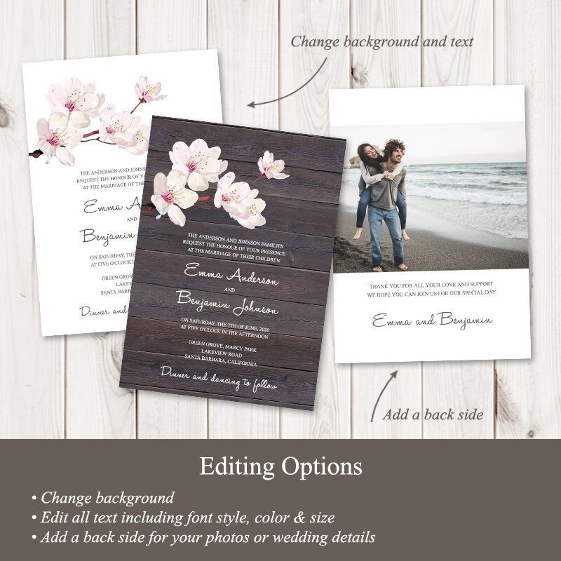 Spring Wedding Invitation Template cherry Blossom - Etsy