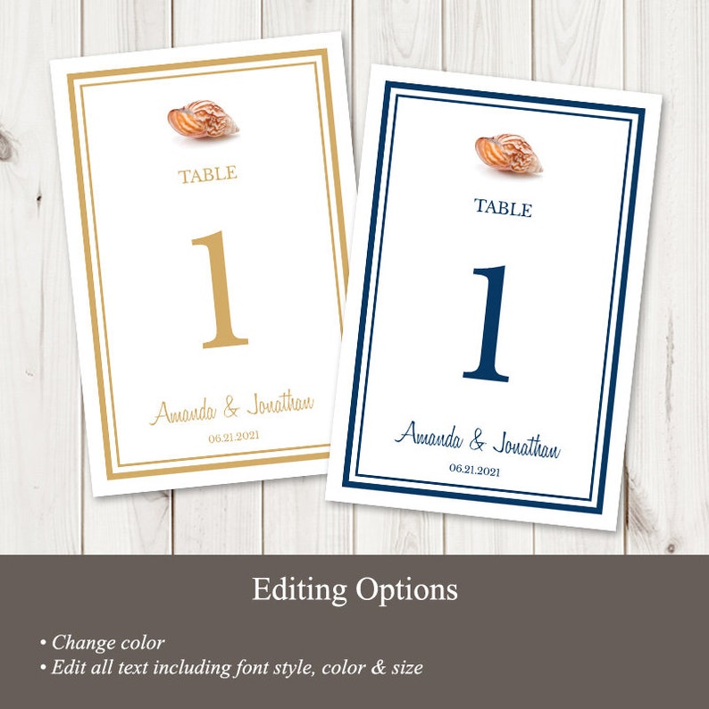 Beach Wedding Table Numbers Template seashell | Etsy