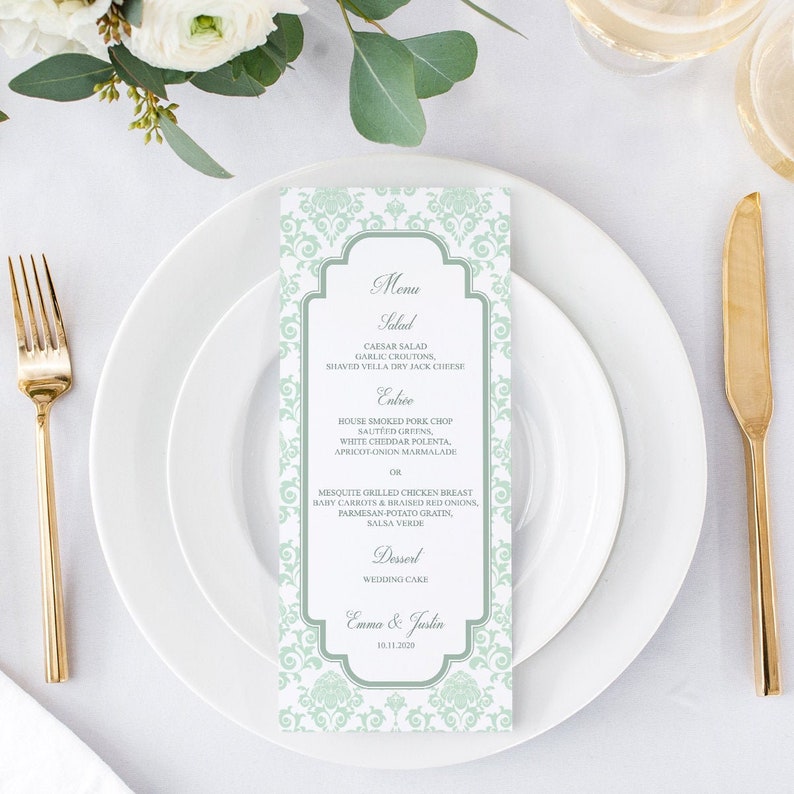 Printable Wedding Menu Template Floral Damask Etsy