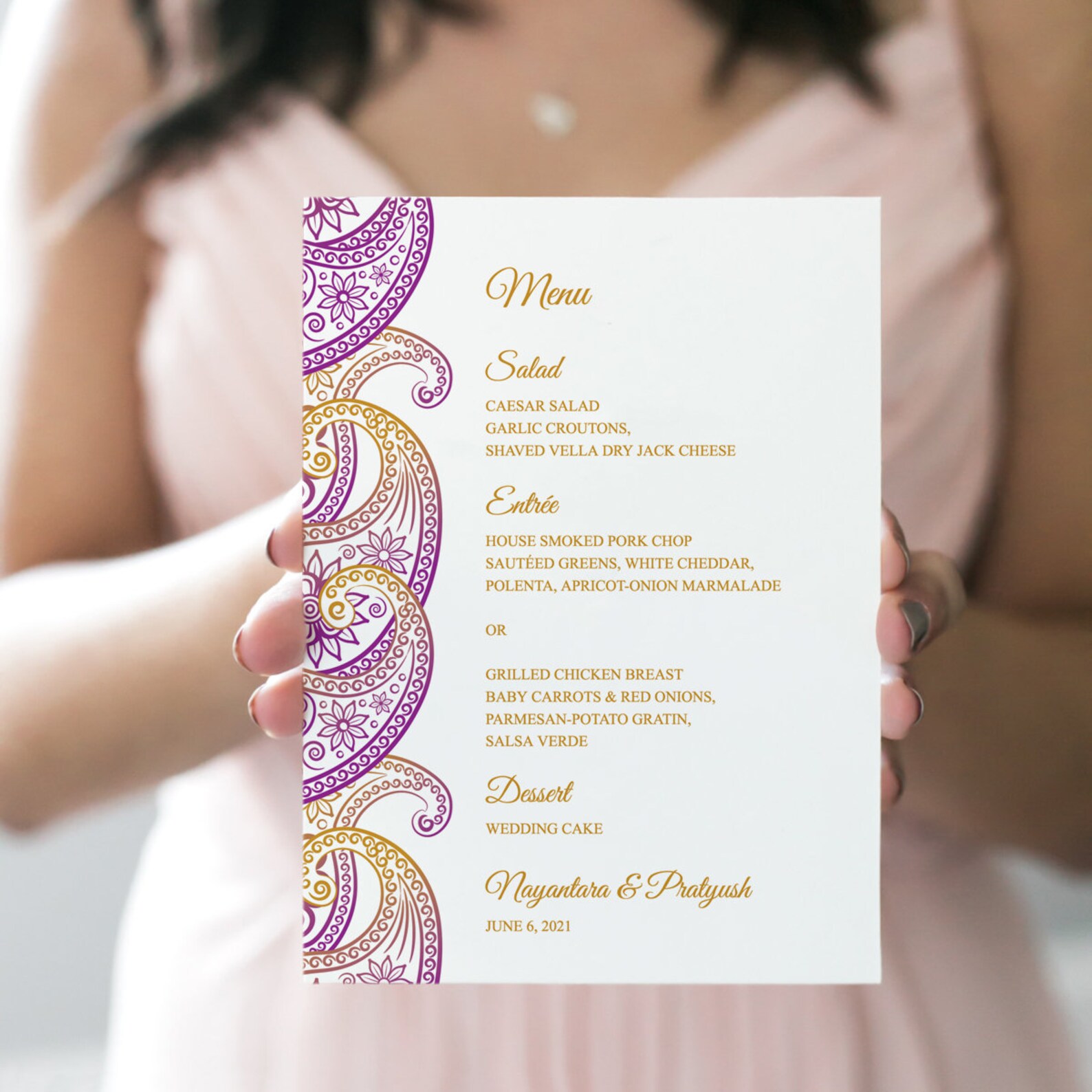 Indian Wedding Menu Template paisley Purple & - Etsy