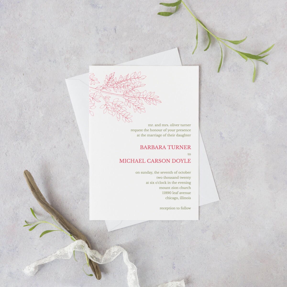 Spring Wedding Invitation Printable Template leafy | Etsy
