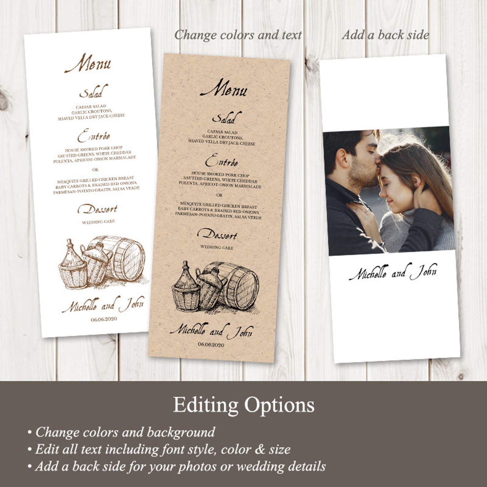 Rustic Wedding Menu Printable Template Wine Country. DIY - Etsy