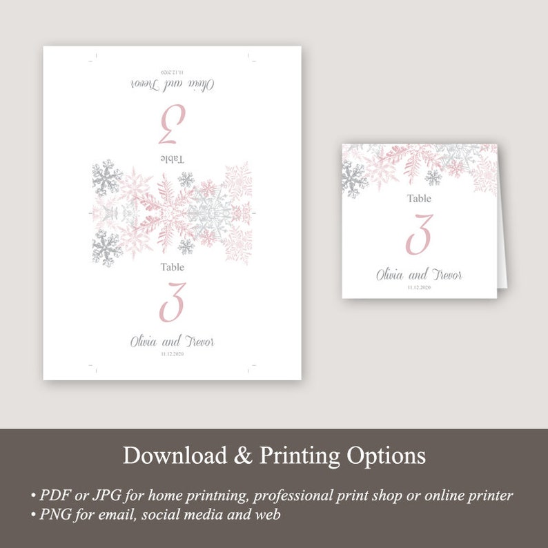 Winter Wedding Table Numbers Template snowflakes - Etsy