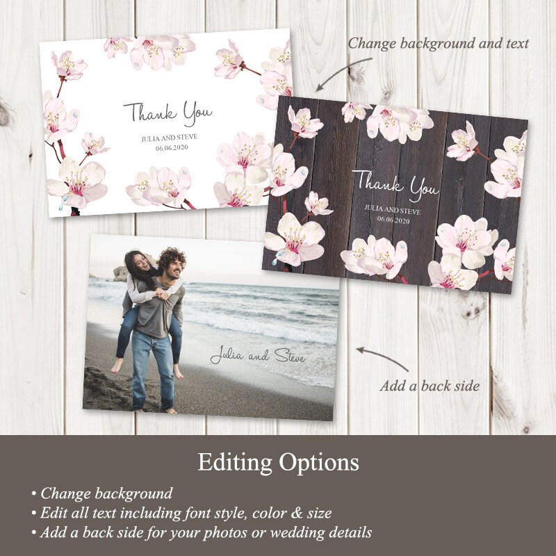 Spring Wedding Thank You Card Template cherry - Etsy