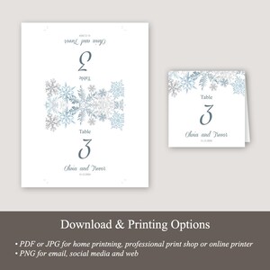 Winter Wedding Table Numbers Template "snowflakes", Silver & Blue. DIY ...
