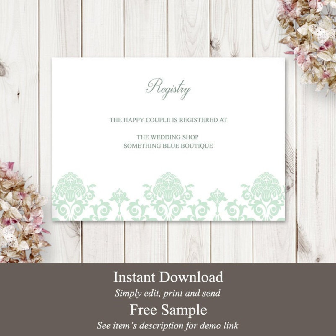 Printable Wedding Registry Card floral Damask | Etsy