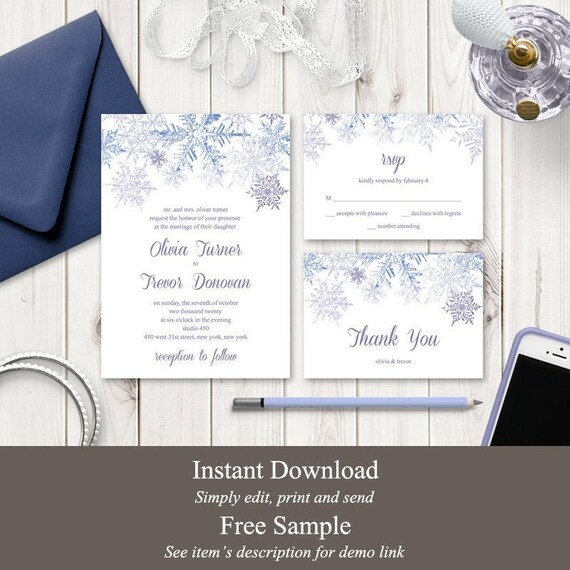 Printable Snowflake Wedding Invitations