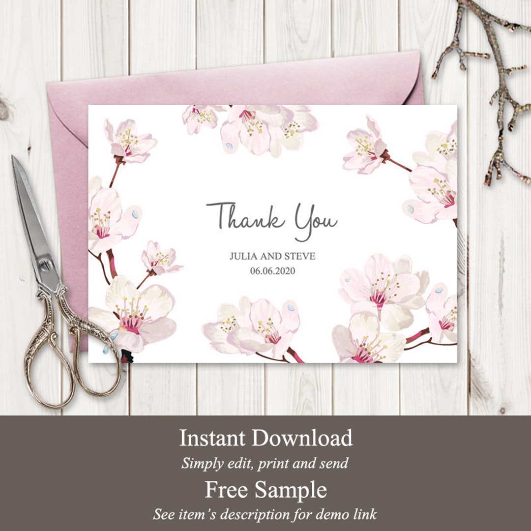 Spring Wedding Thank You Card Template cherry - Etsy