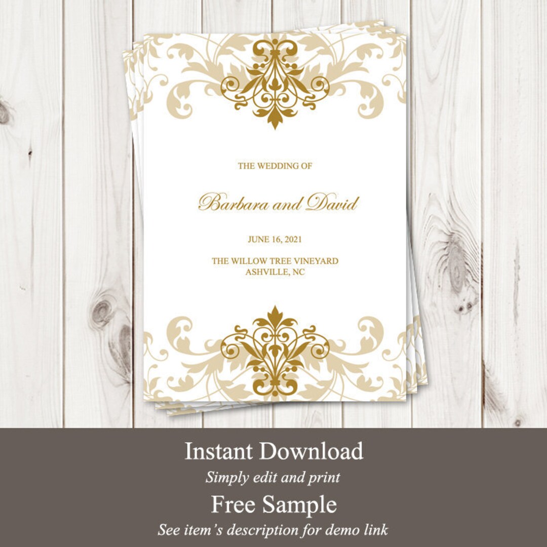 Classic Wedding Program Template "elegant Ironwork", Gold Color. DIY ...