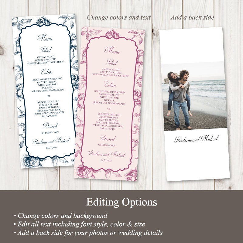 Elegant Wedding Menu Template vintage Roses Gold. - Etsy