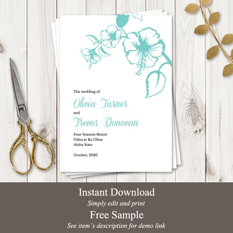 Destination Wedding Program Template Hawaii | Etsy