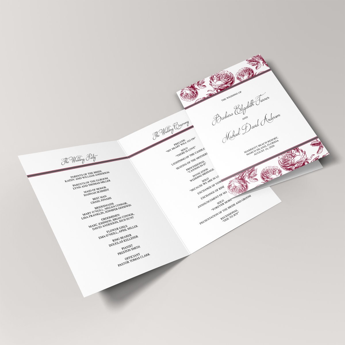 Wedding Bi-Fold Program Template Classic Roses | Etsy
