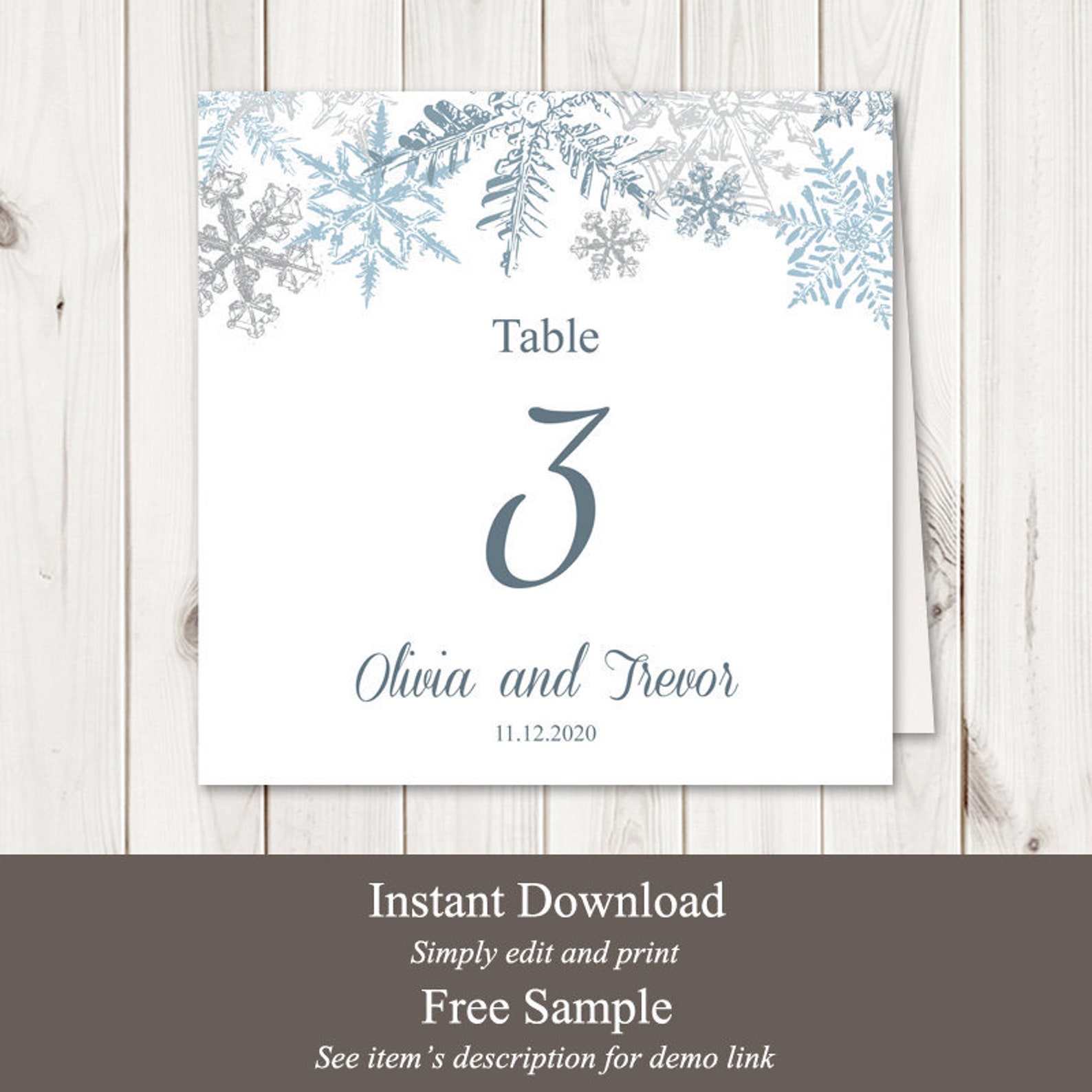Winter Wedding Table Numbers Template snowflakes - Etsy